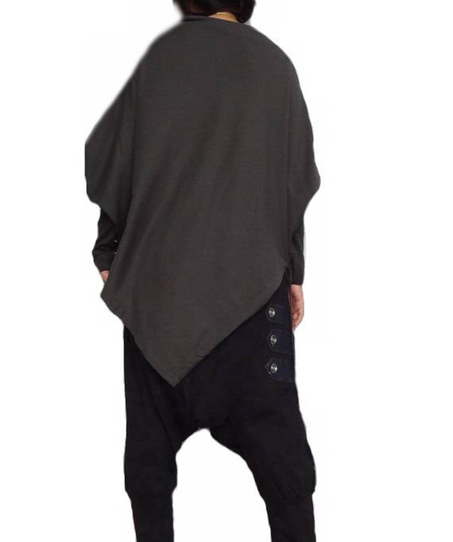 Tunic Poncho Long Sleeve Asymmetrical Punk Sweater Tops in Cotton Blend ...