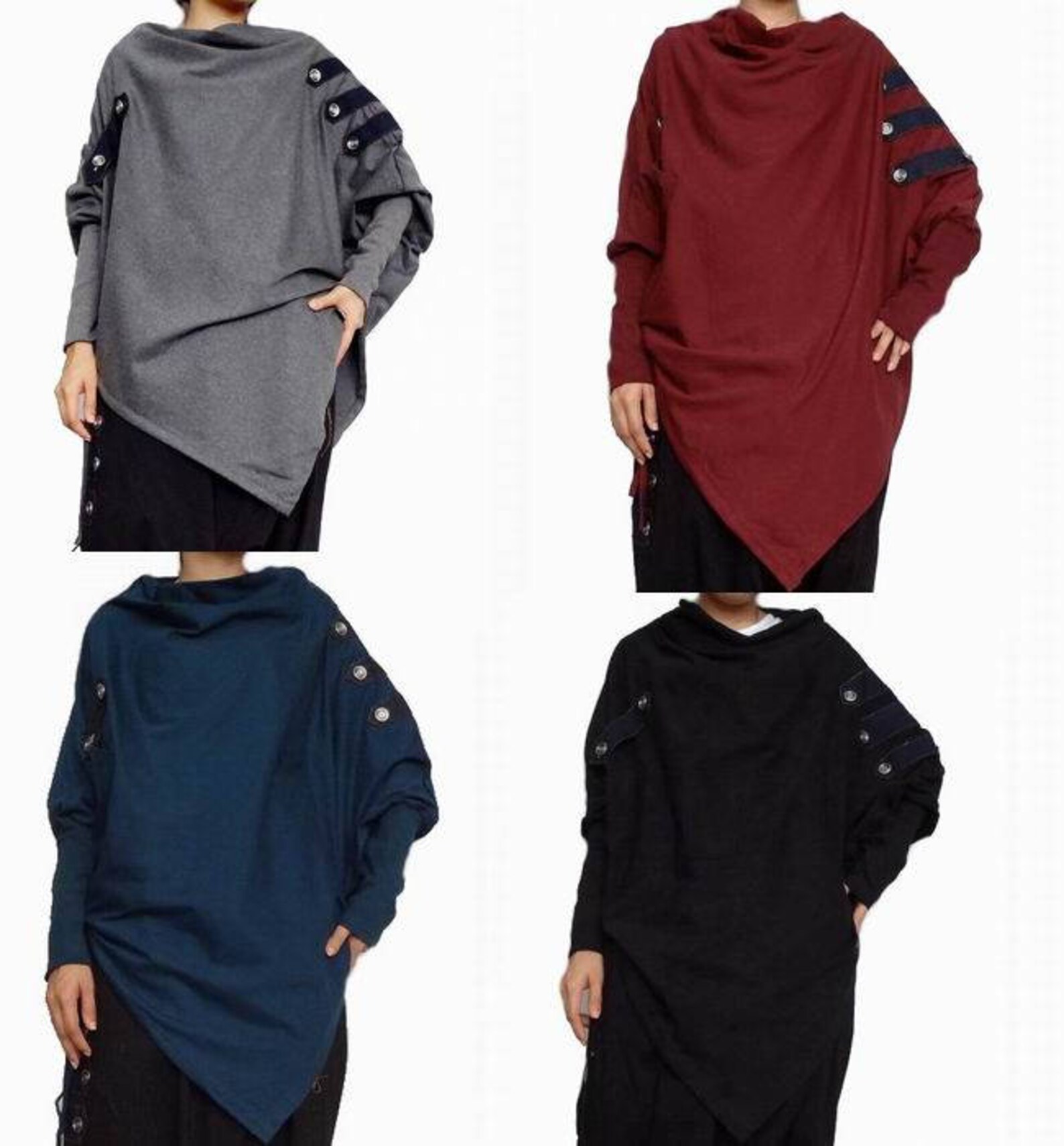 Tunic Tops Asymmetrical Poncho Long Sleeve EMO Punk Sweater - Etsy