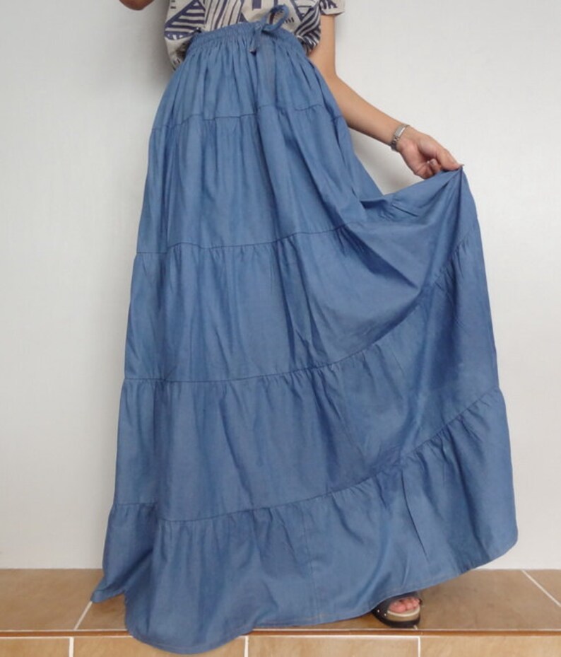 Maxi Ruffle Long Skirt Casual Denim Cotton Lightweight Medium - Etsy