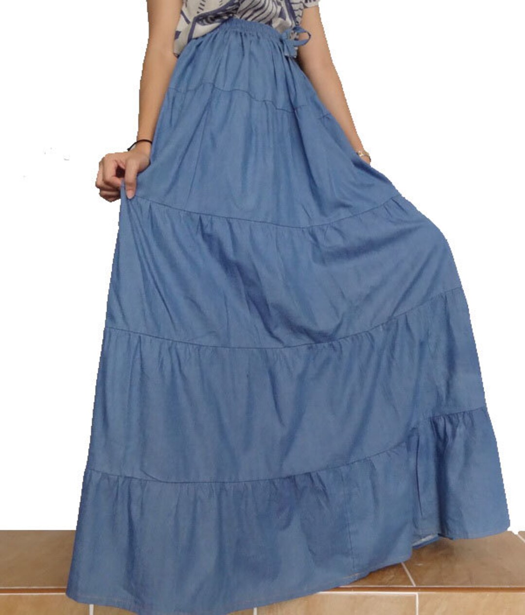 Maxi Ruffle Long Skirt Casual Denim Cotton Lightweight Medium - Etsy