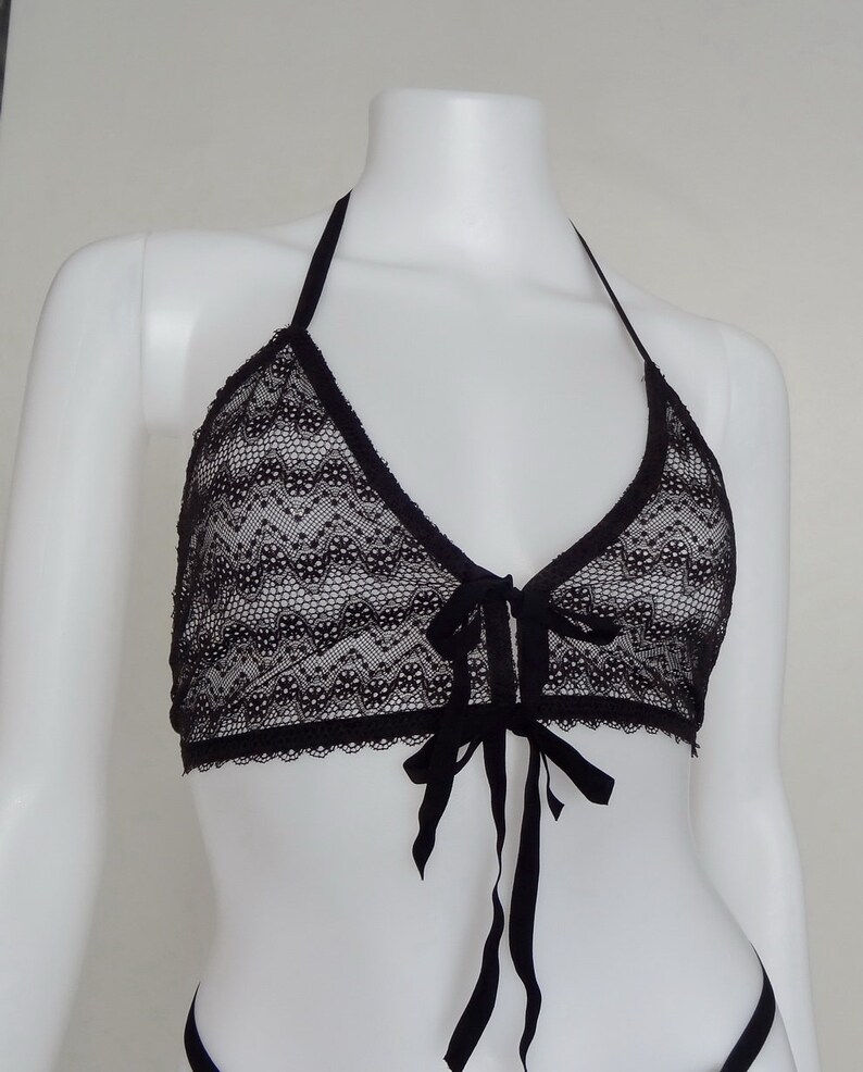 Elegant Black Lace Lingerie Set Sheer Bra And Thong Sexy Underwear Etsy