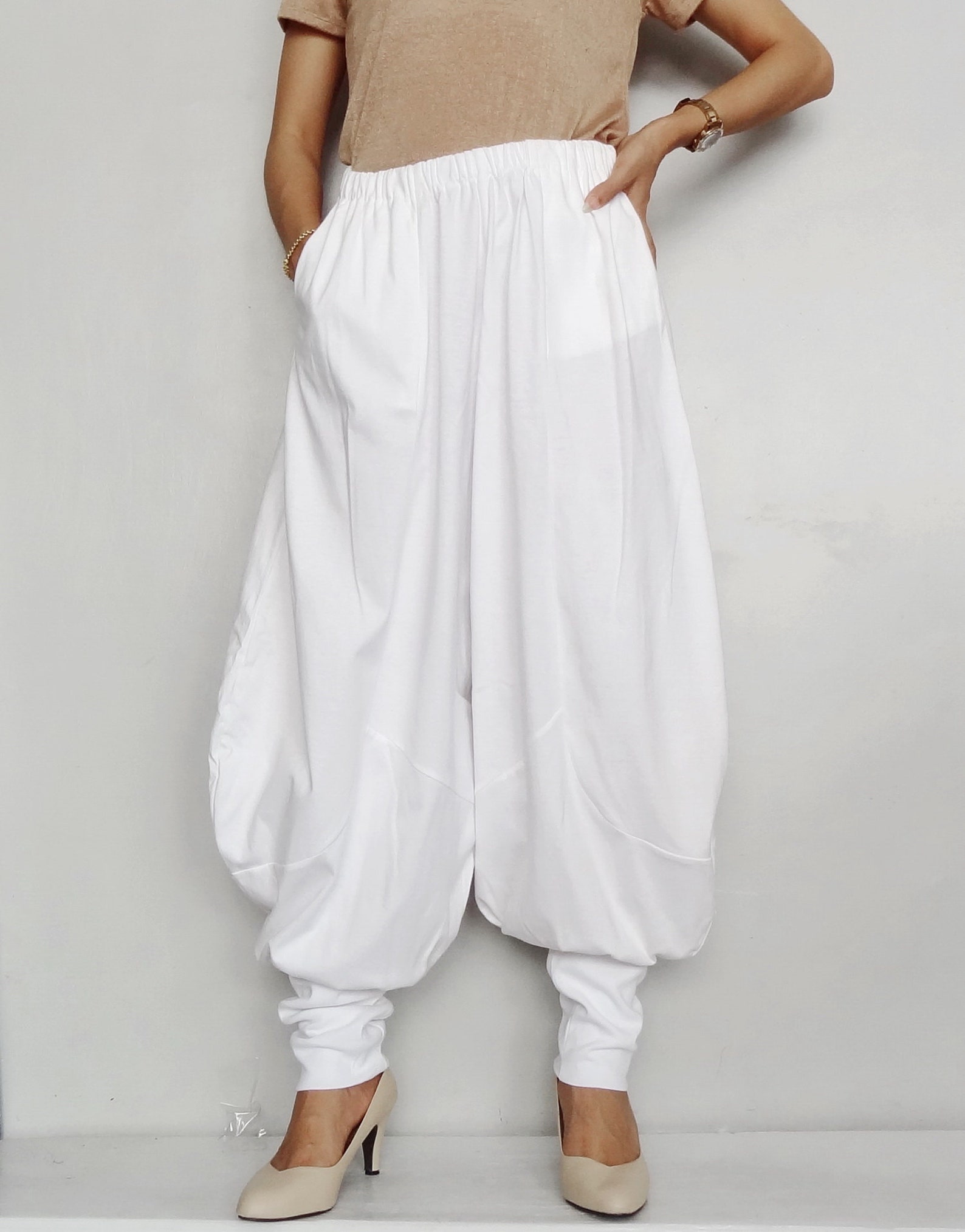 Harem Pants Unisex Casual White Soft Cotton Blend | Etsy