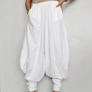 Harem Pants Unisex Casual White Soft Cotton Blend | Etsy