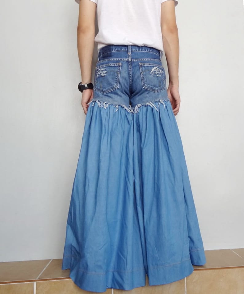 Wide Legs Jeans Frayed Distressed Jeansunique Bell Bottom - Etsy
