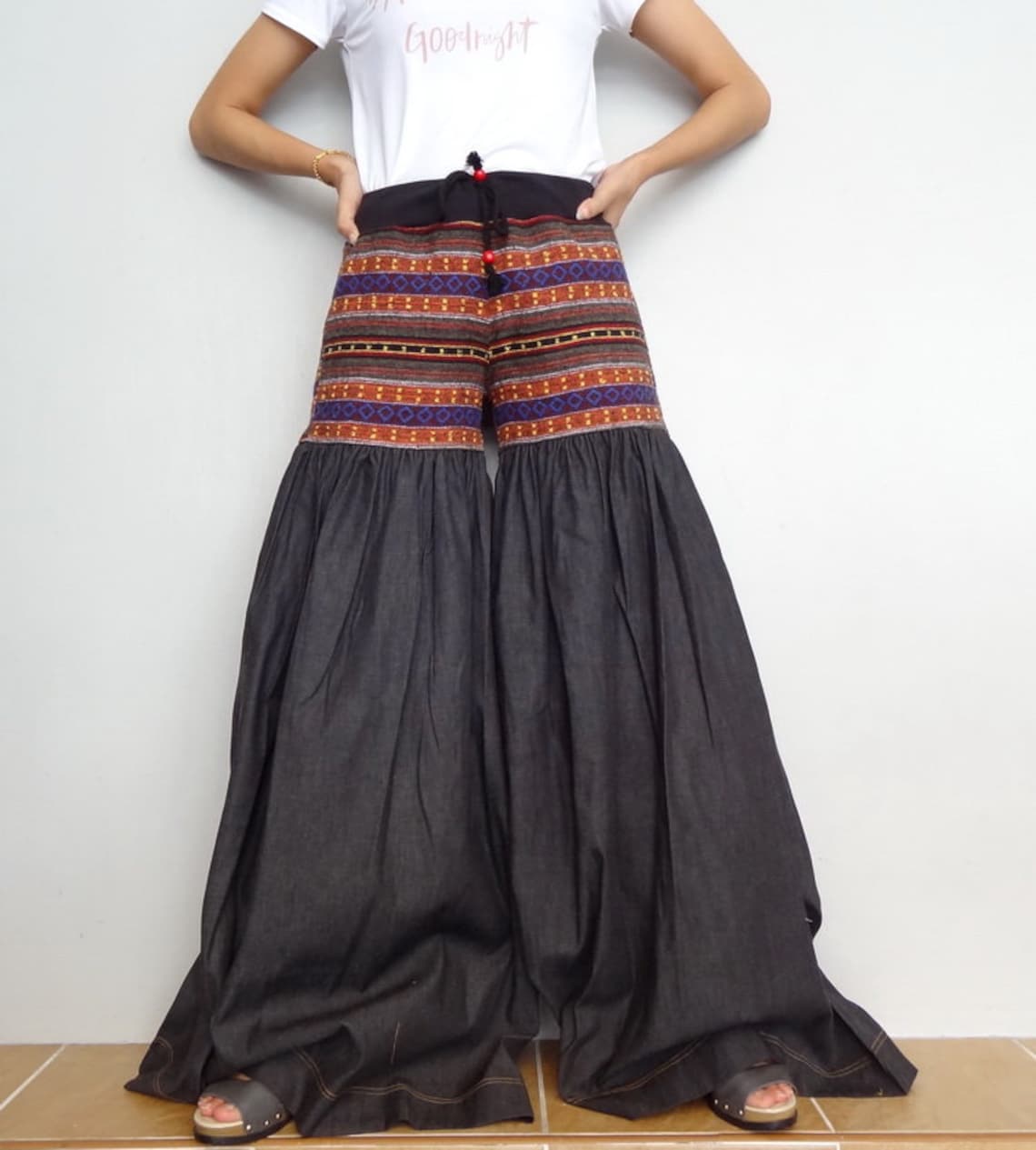 Bell Bottom Style BOHO Super Wide Legs Pants Black Denim - Etsy