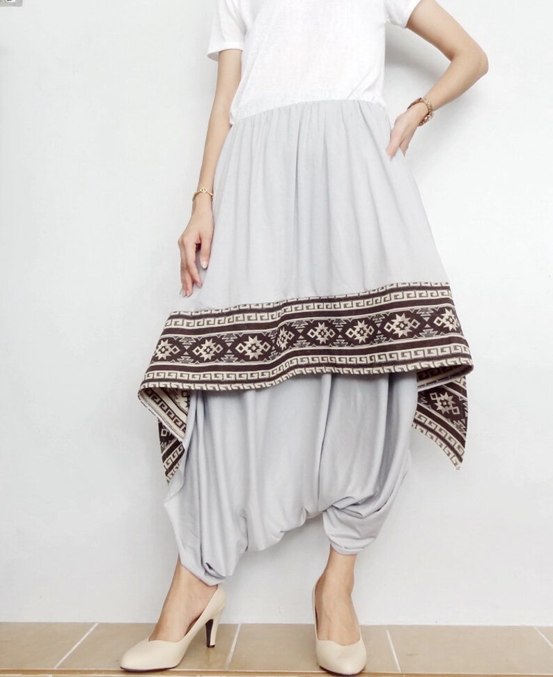 Drop Crotch Pants Bohemain Tribal Light Grey Cotton Blend - Etsy