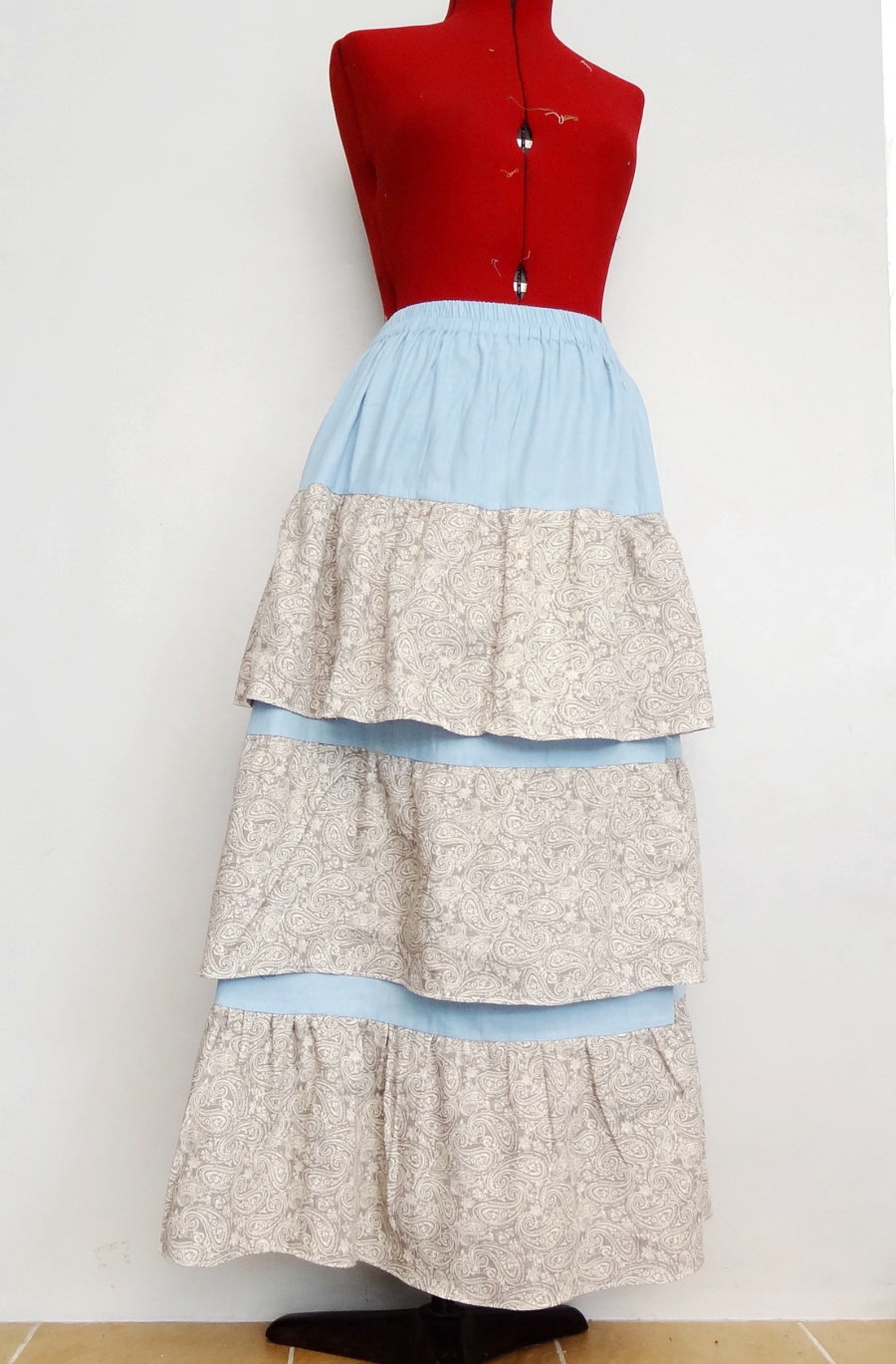 Denim Bustle Long Skirt Renaissance Casual OOAK Twotone 1 Set - Etsy