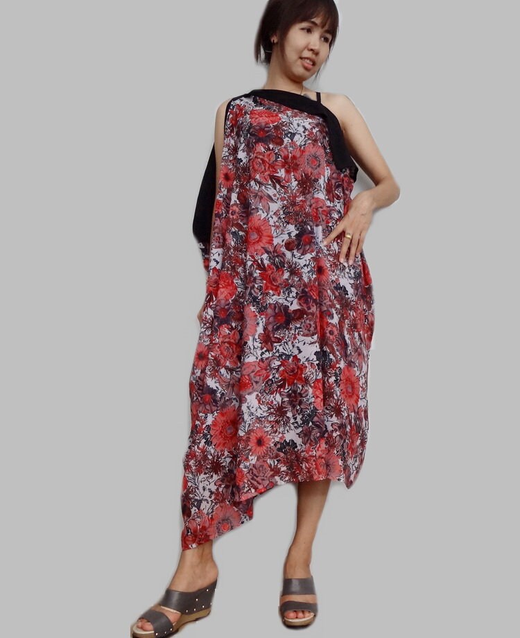 Asymmetrical Sexy Dress Gypsy Bohemian Floral Red Chiffon - Etsy