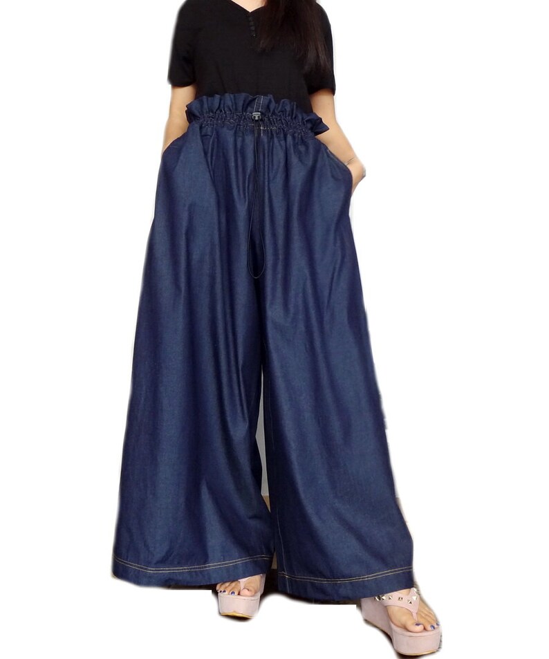 Wide Legs Pants Unique Style Denim Lightweight Drawstring - Etsy