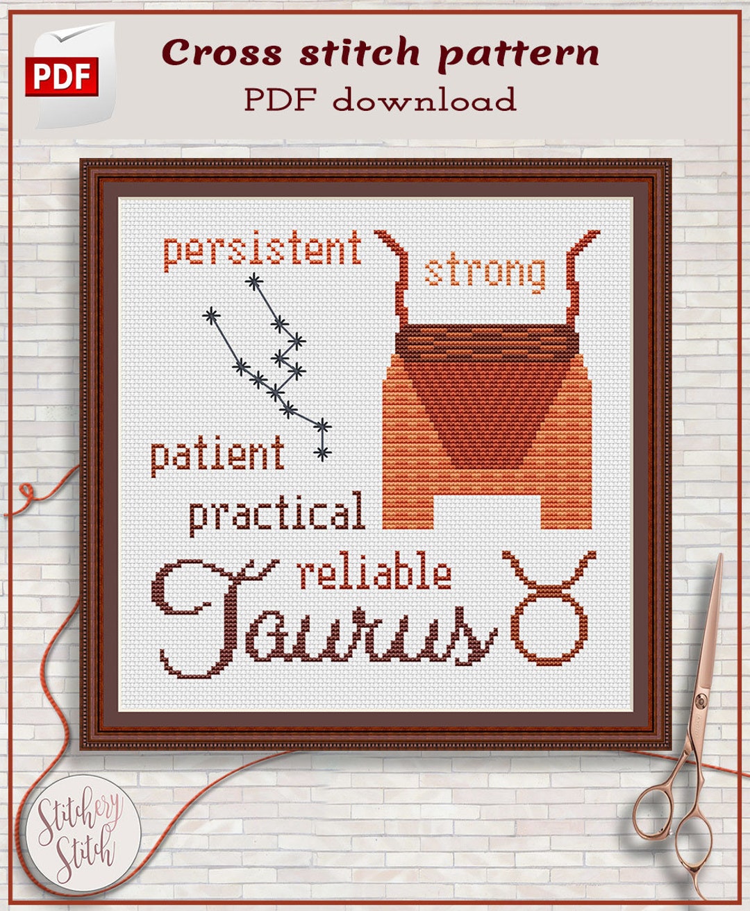 Taurus Cross Stitch Pattern by Stitchery Stitch - 4 Palettes - Etsy