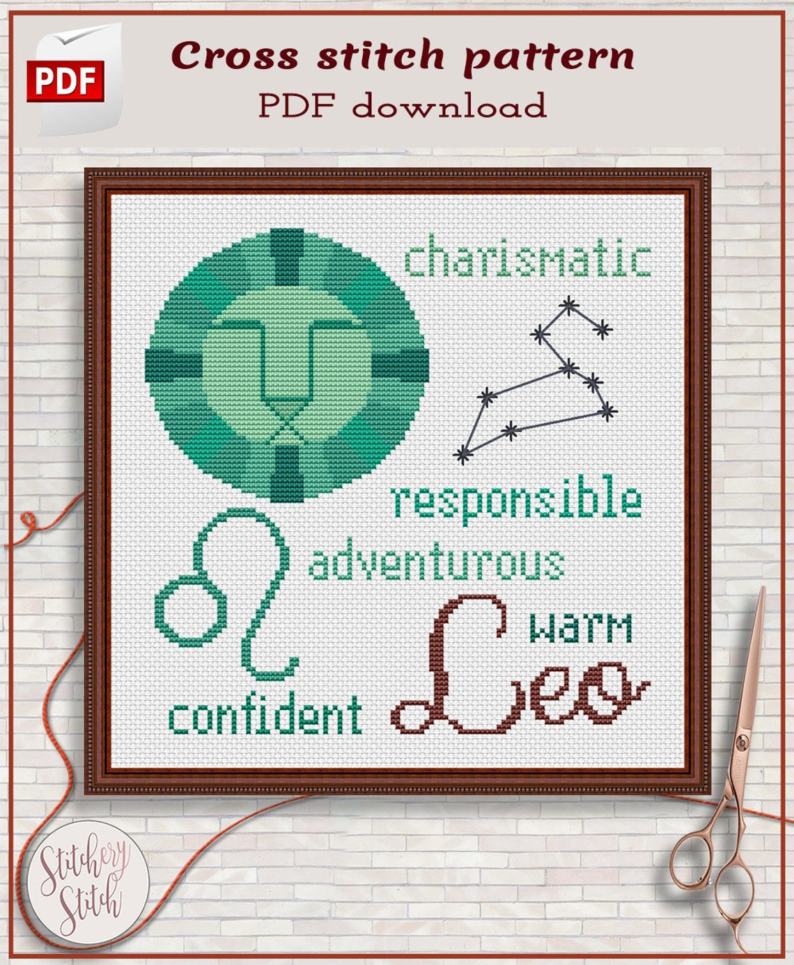 Leo cross stitch pattern by Stitchery Stitch 4 palettes | Etsy