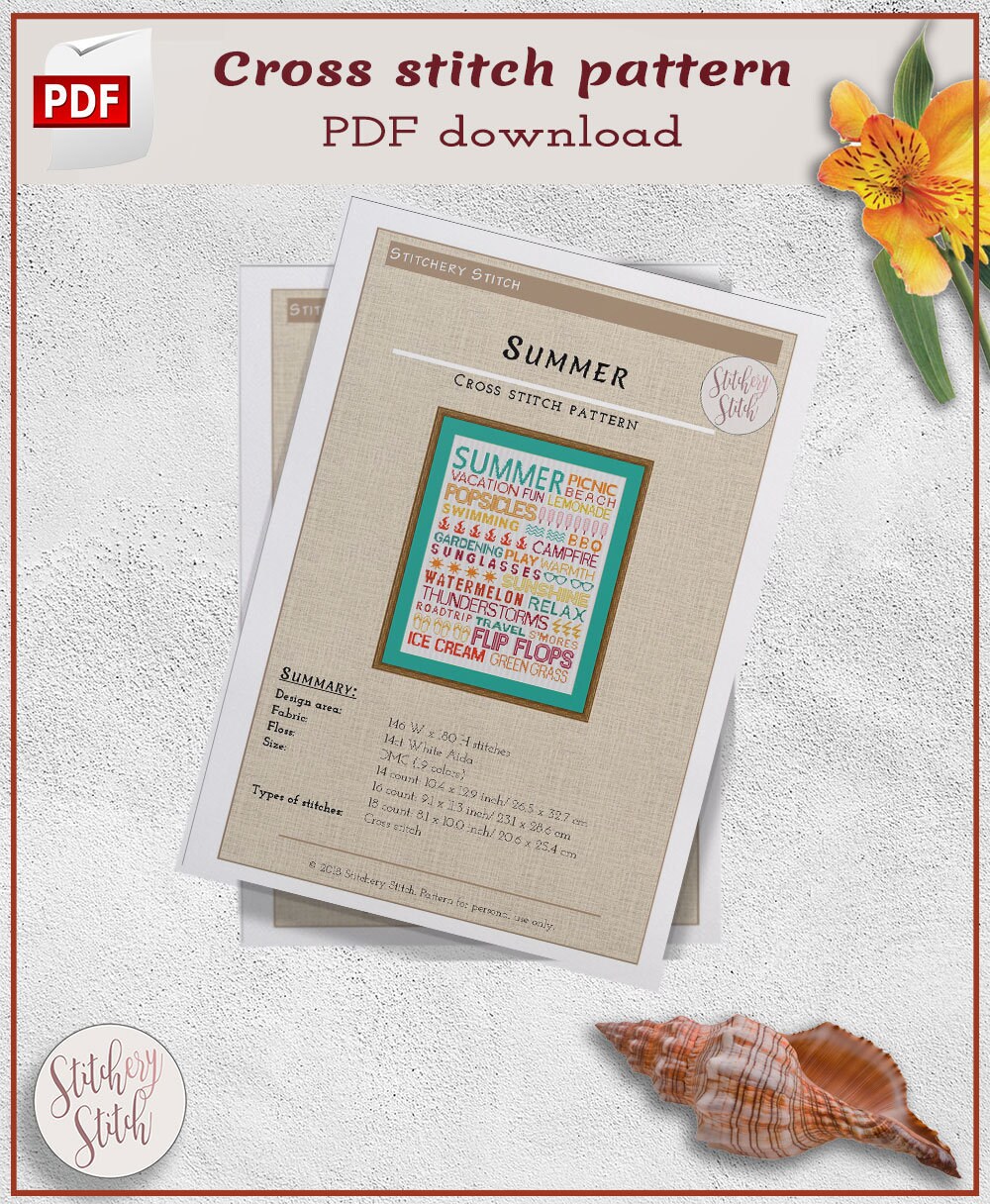 Summer Cross Stitch Pattern Summer Time Cross Stitch Chart | Etsy