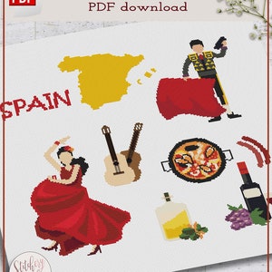 Spain Cross Stitch Pattern | Spanish Cross Stitch Chart | Country Cross ...
