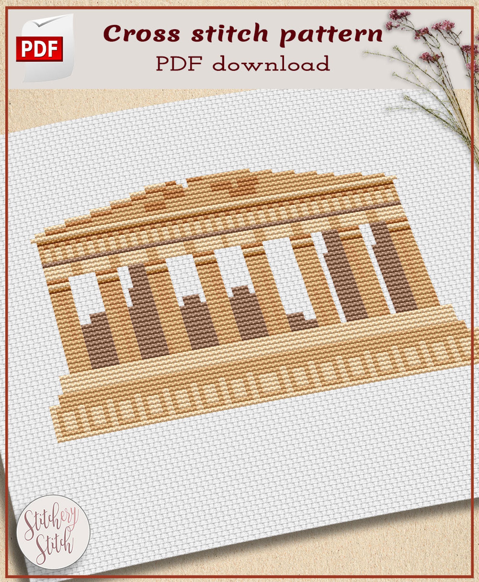Parthenon Cross Stitch Pattern | Acropolis Cross Stitch Chart | Greece ...
