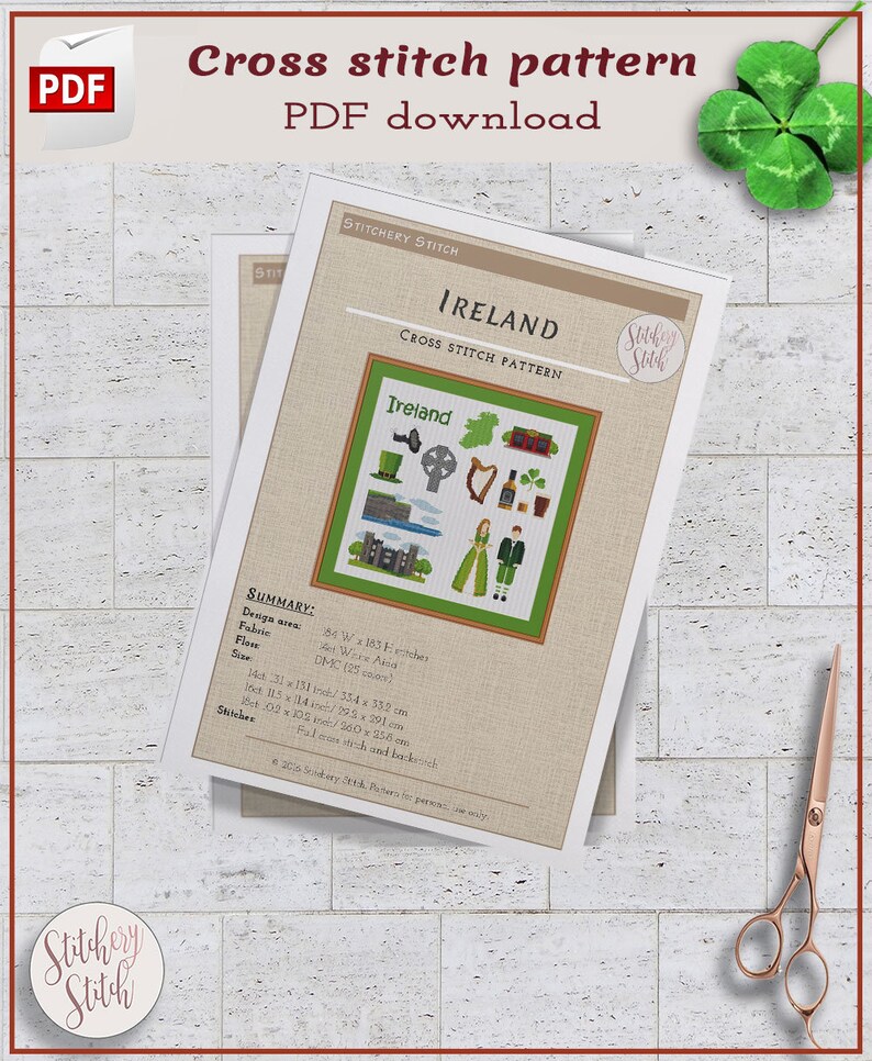 Ireland Cross Stitch Pattern | Irish Culture, Landmarks (PDF Pattern ...