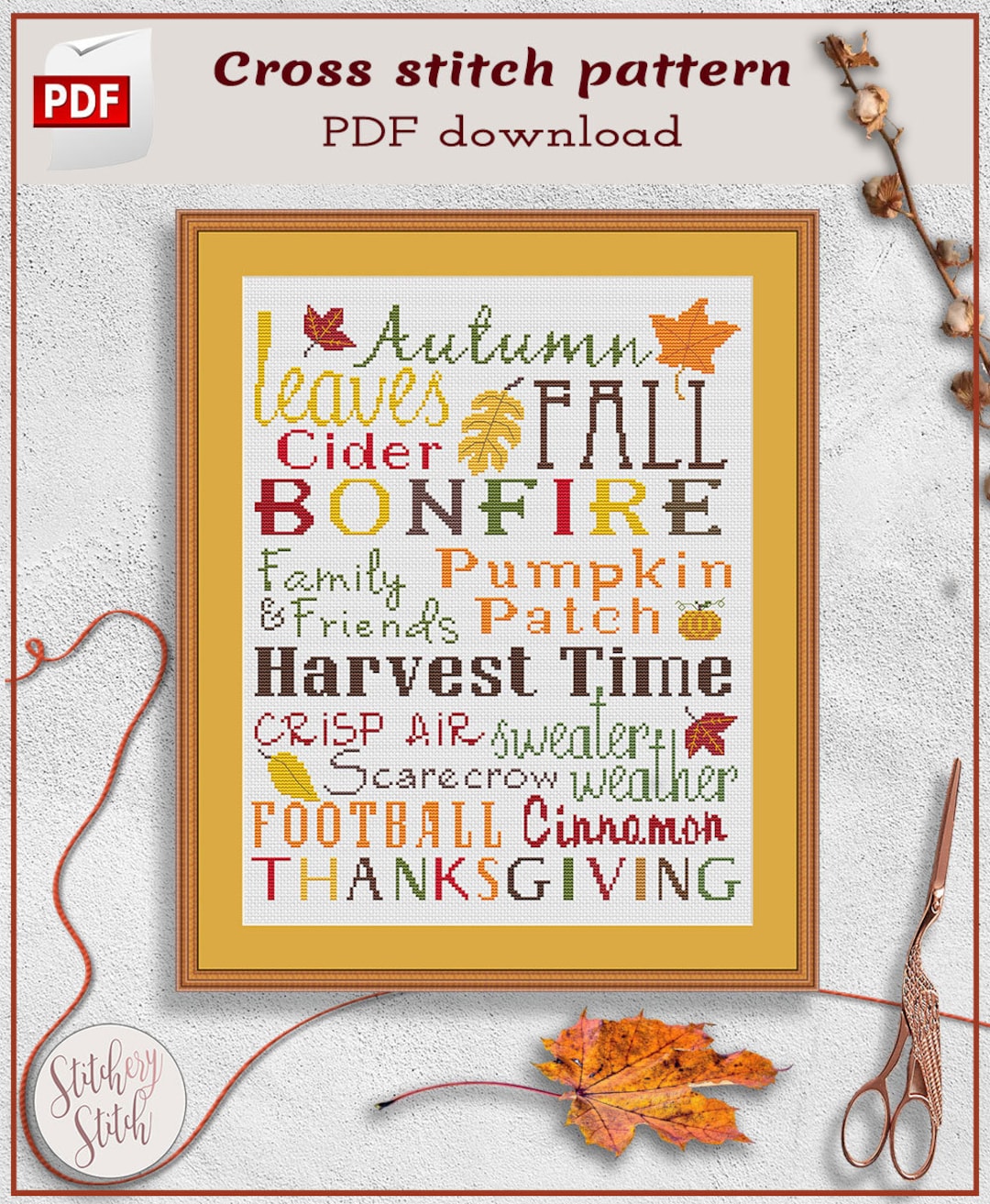 Autumn Subway Art Cross Stitch Pattern | Fall Leaves (PDF Pattern) - Etsy