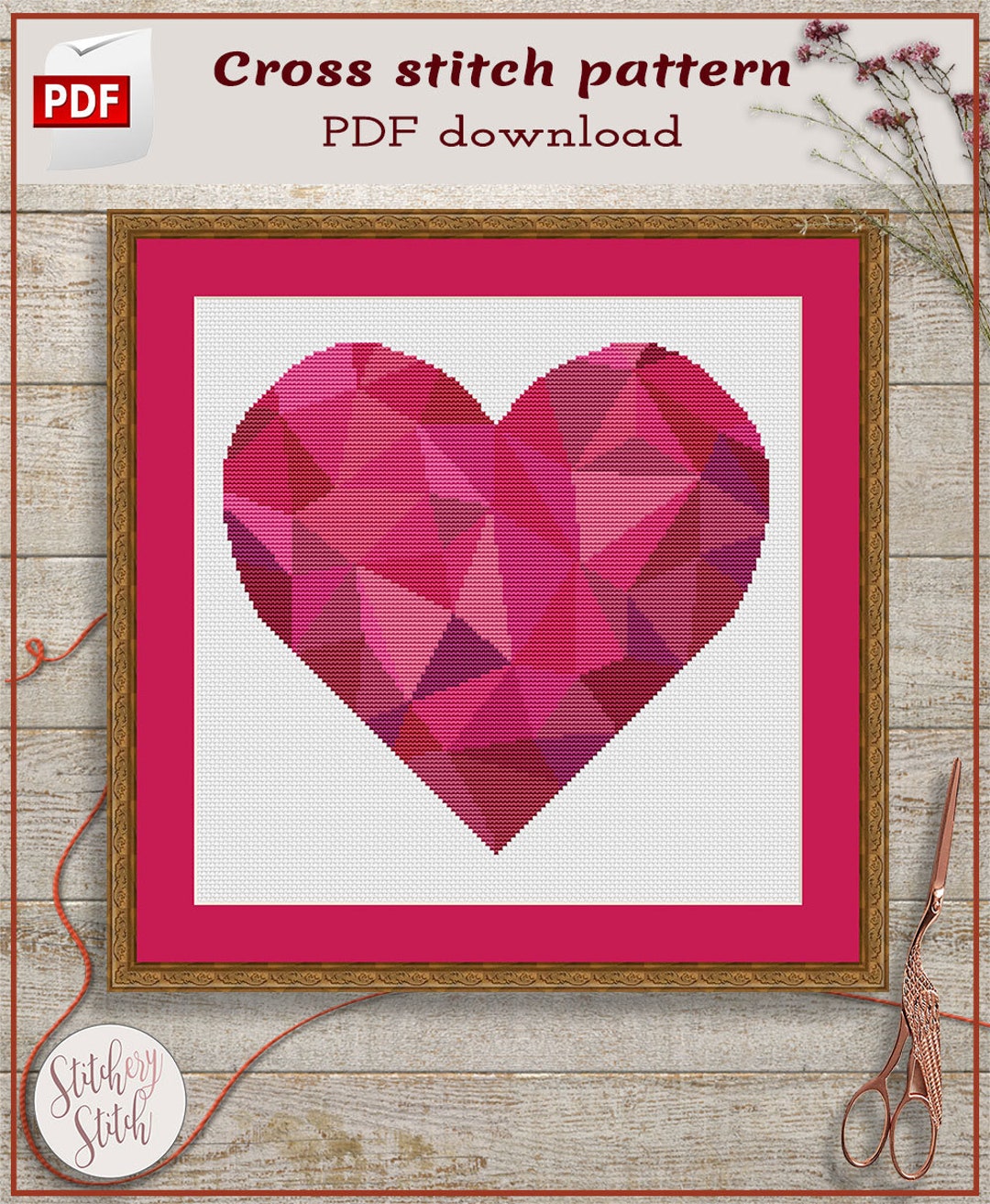 Love Heart Cross Stitch Pattern | Love Cross Stitch Chart | Heart Cross ...