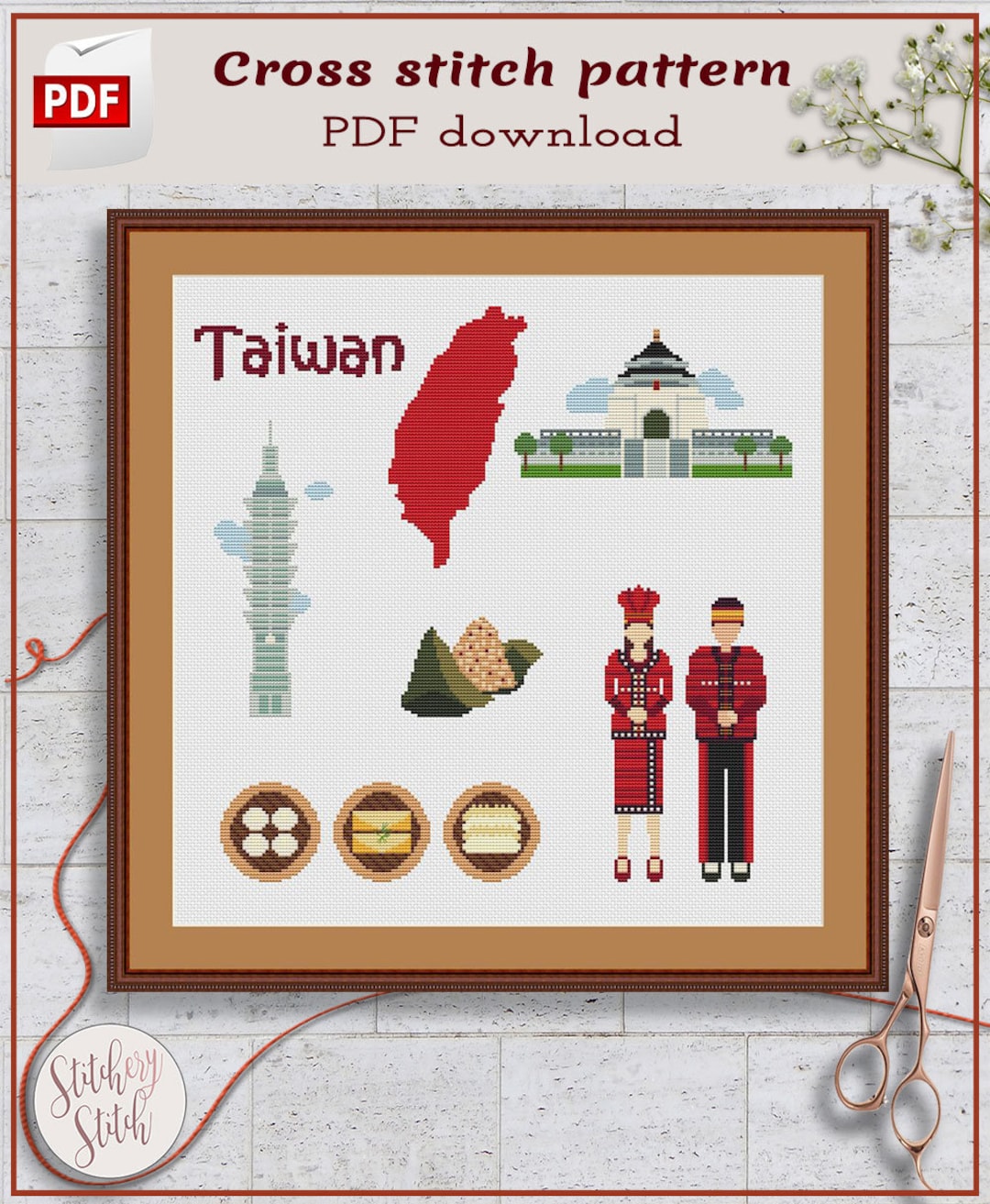 Taiwan Cross Stitch Pattern | Taipei Cross Stitch Chart | Country Cross ...