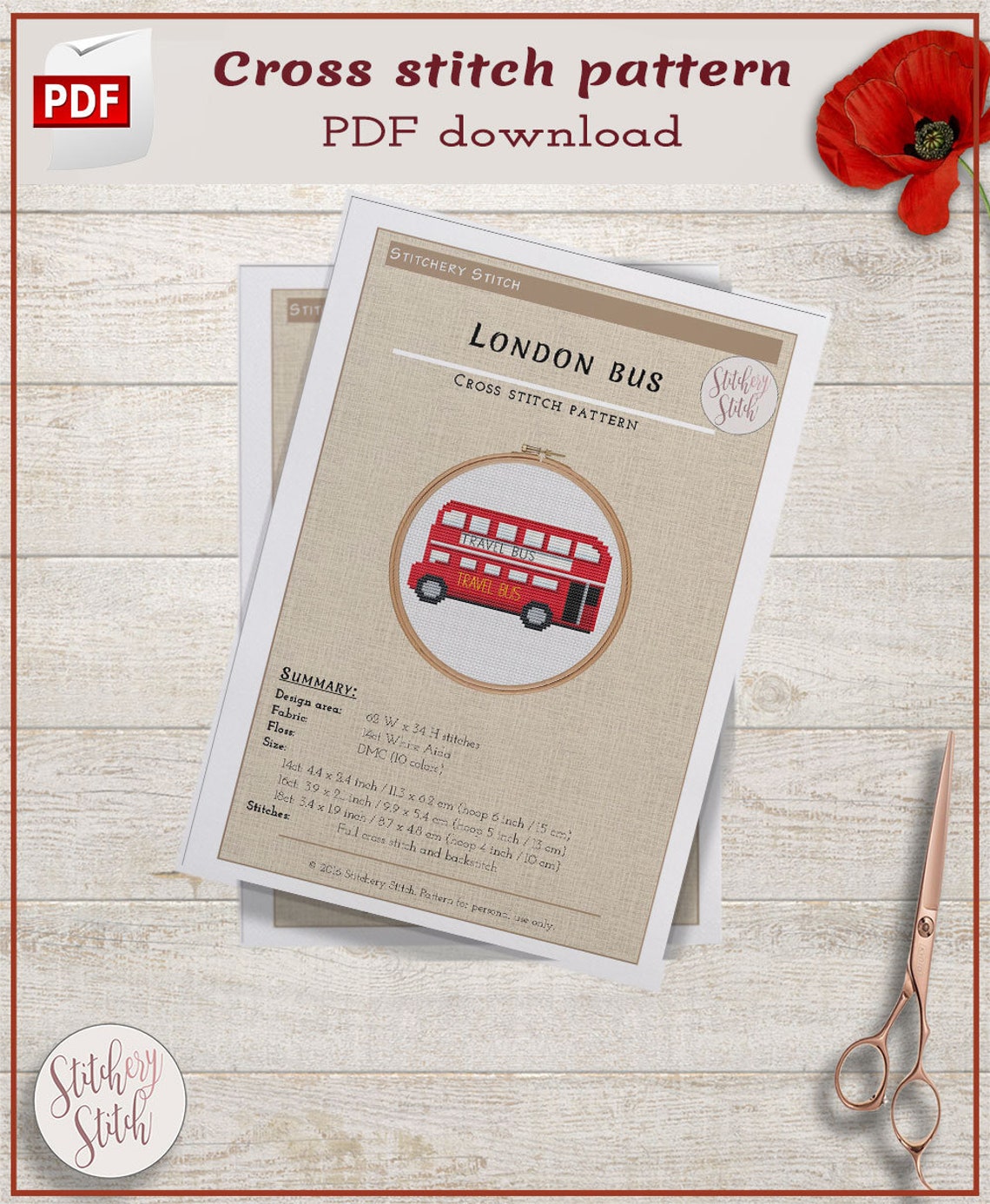 London Bus Cross Stitch Pattern London Red Bus Cross Stitch - Etsy UK