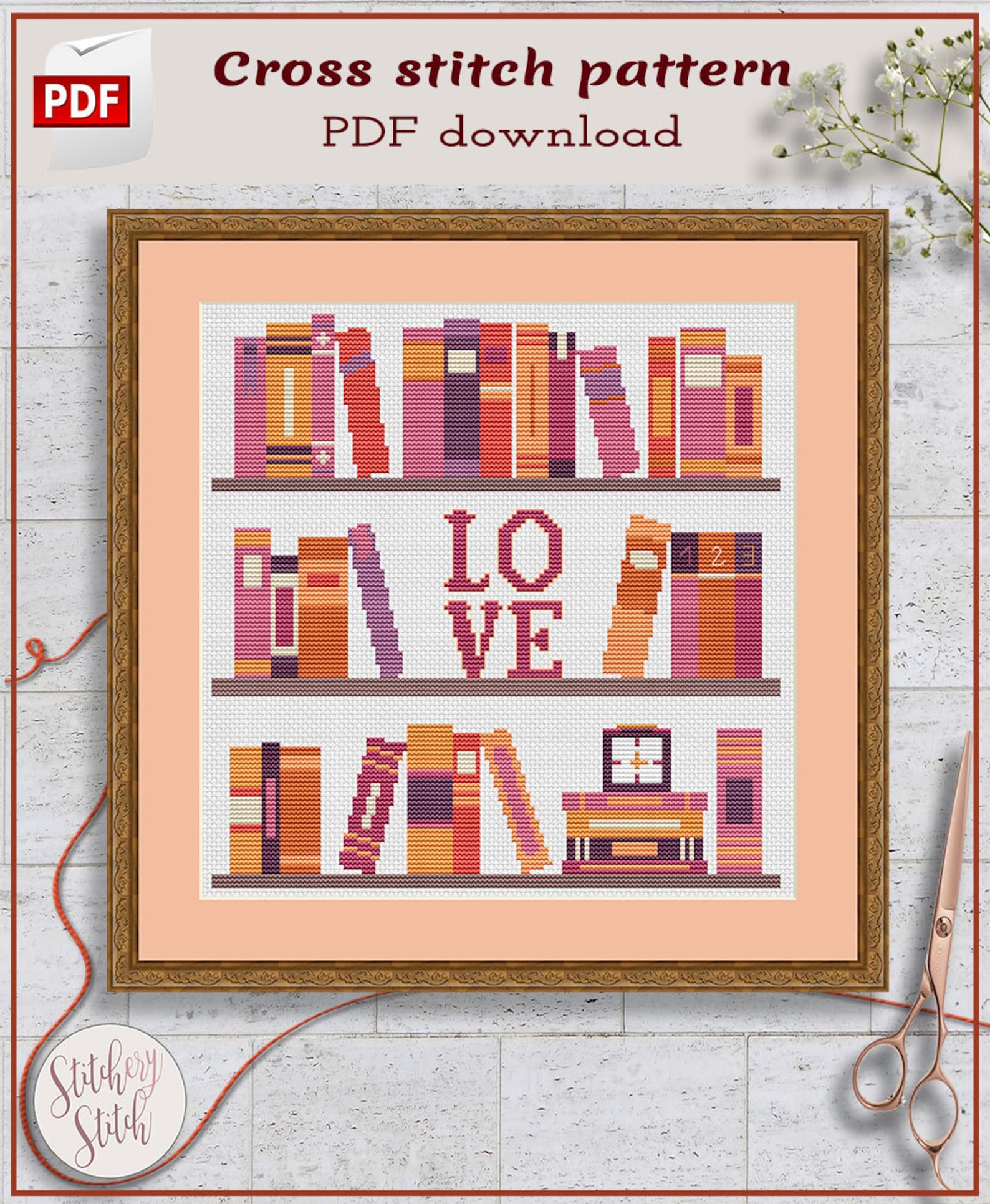 Books Cross Stitch Pattern Bookshelf Cross Stitch Chart | Etsy