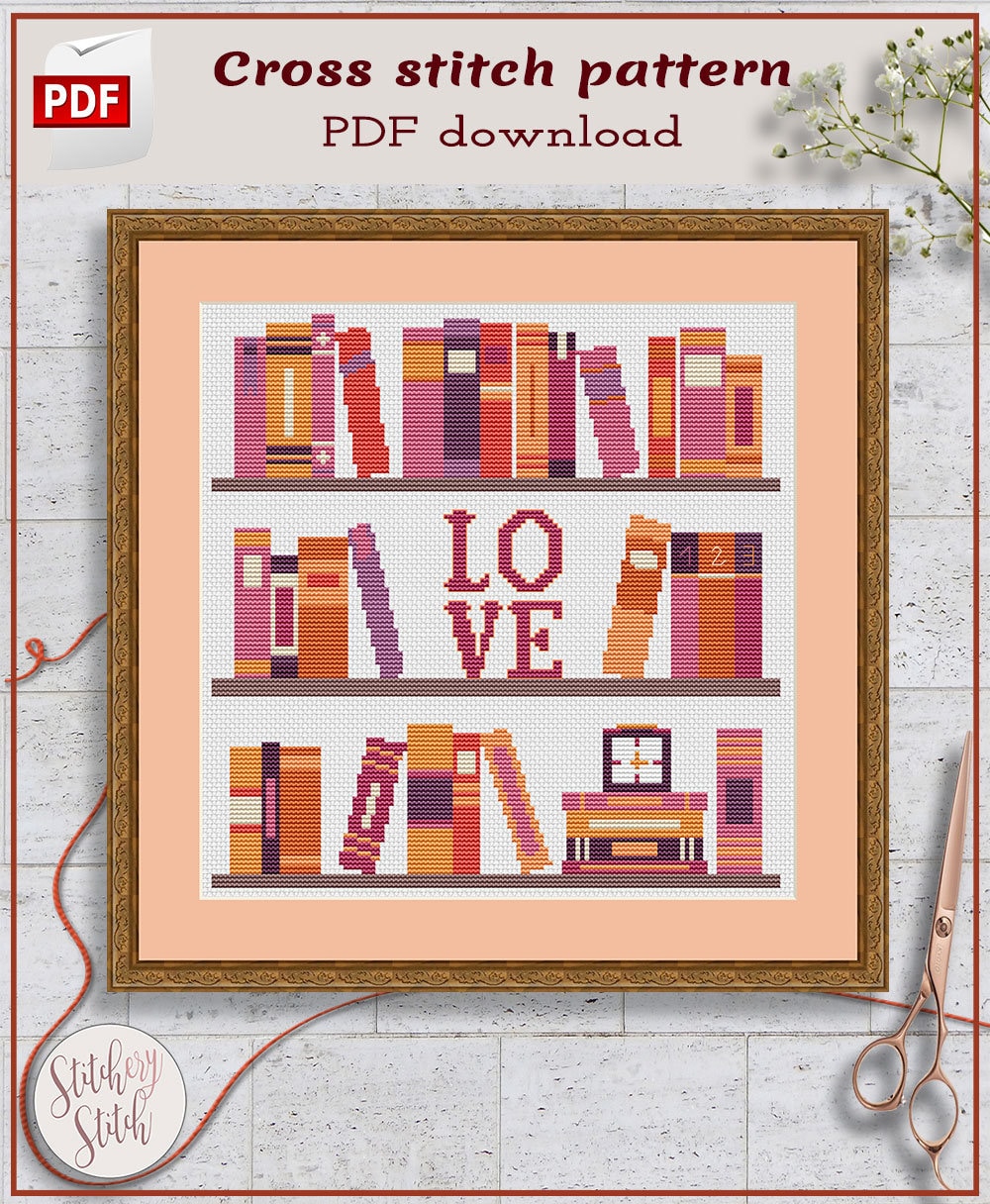 Books Cross Stitch Pattern Bookshelf Cross Stitch Chart - Etsy