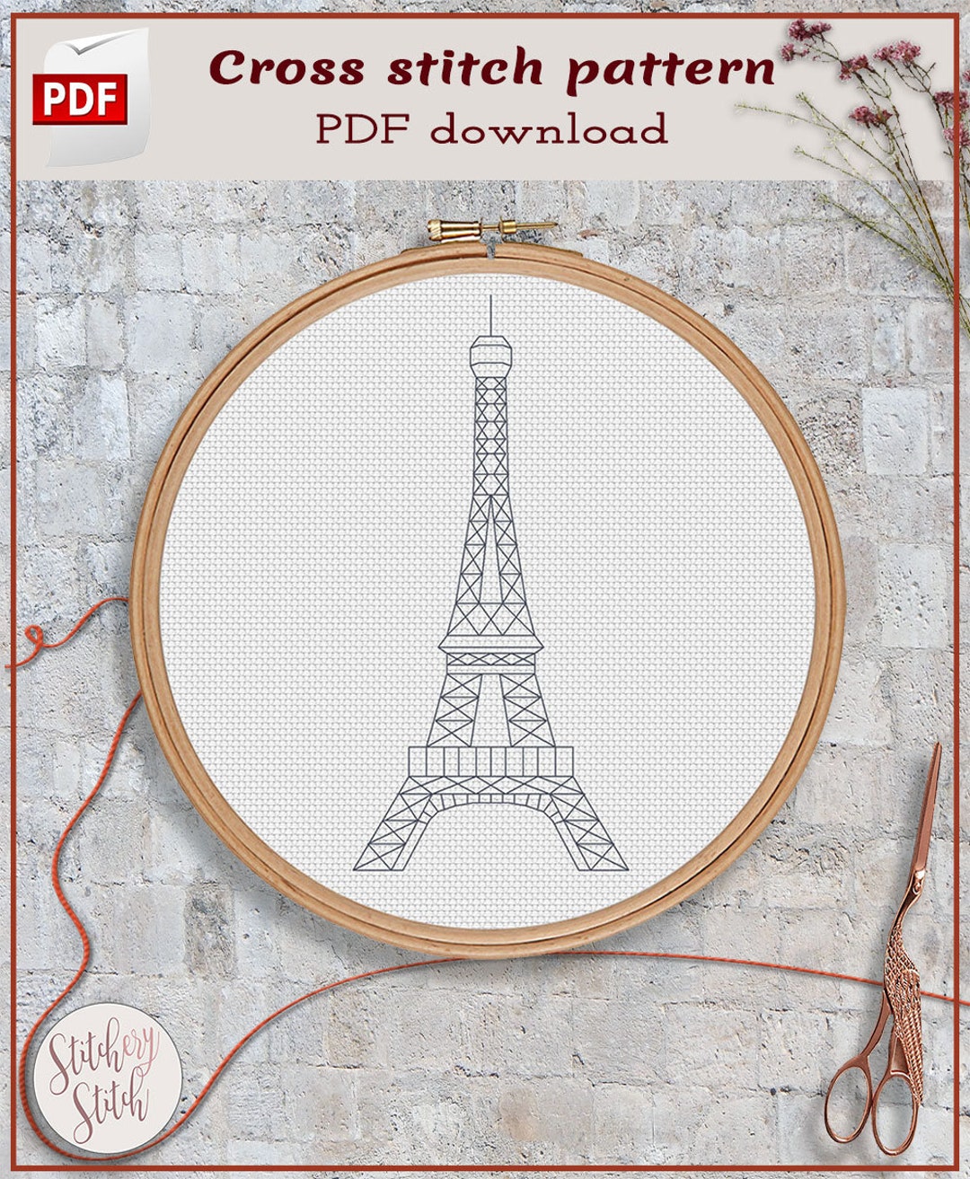 Eiffel Tower Cross Stitch Pattern Paris Cross Stitch Chart France Cross ...