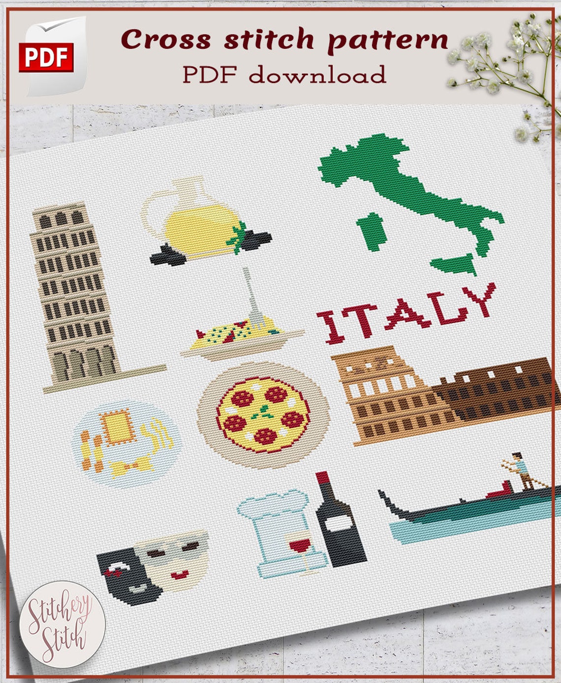 Italy cross stitch pattern Italian cross stitch chart | Etsy