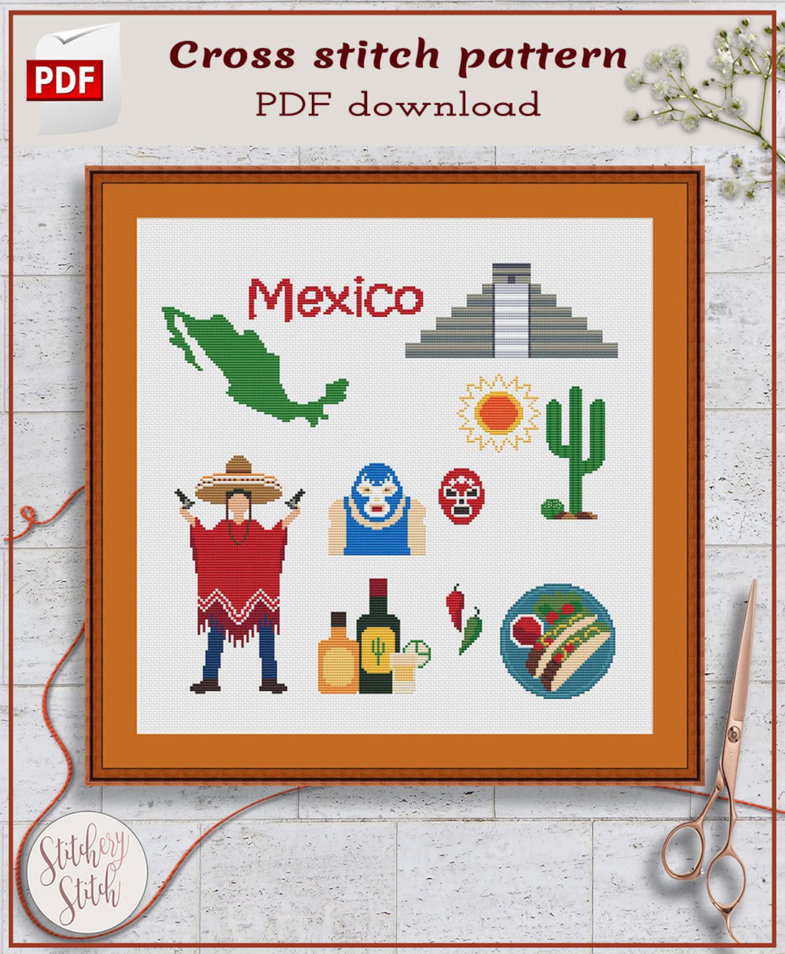 Mexico Cross Stitch Pattern Mexican Cross Stitch Chart | Etsy