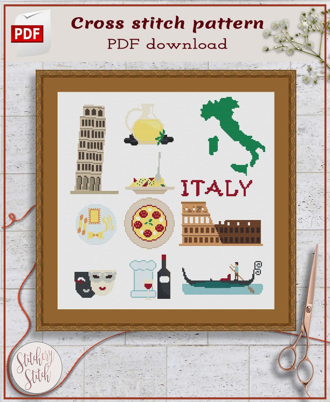 Italy Cross Stitch Pattern Italian Cross Stitch Chart - Etsy