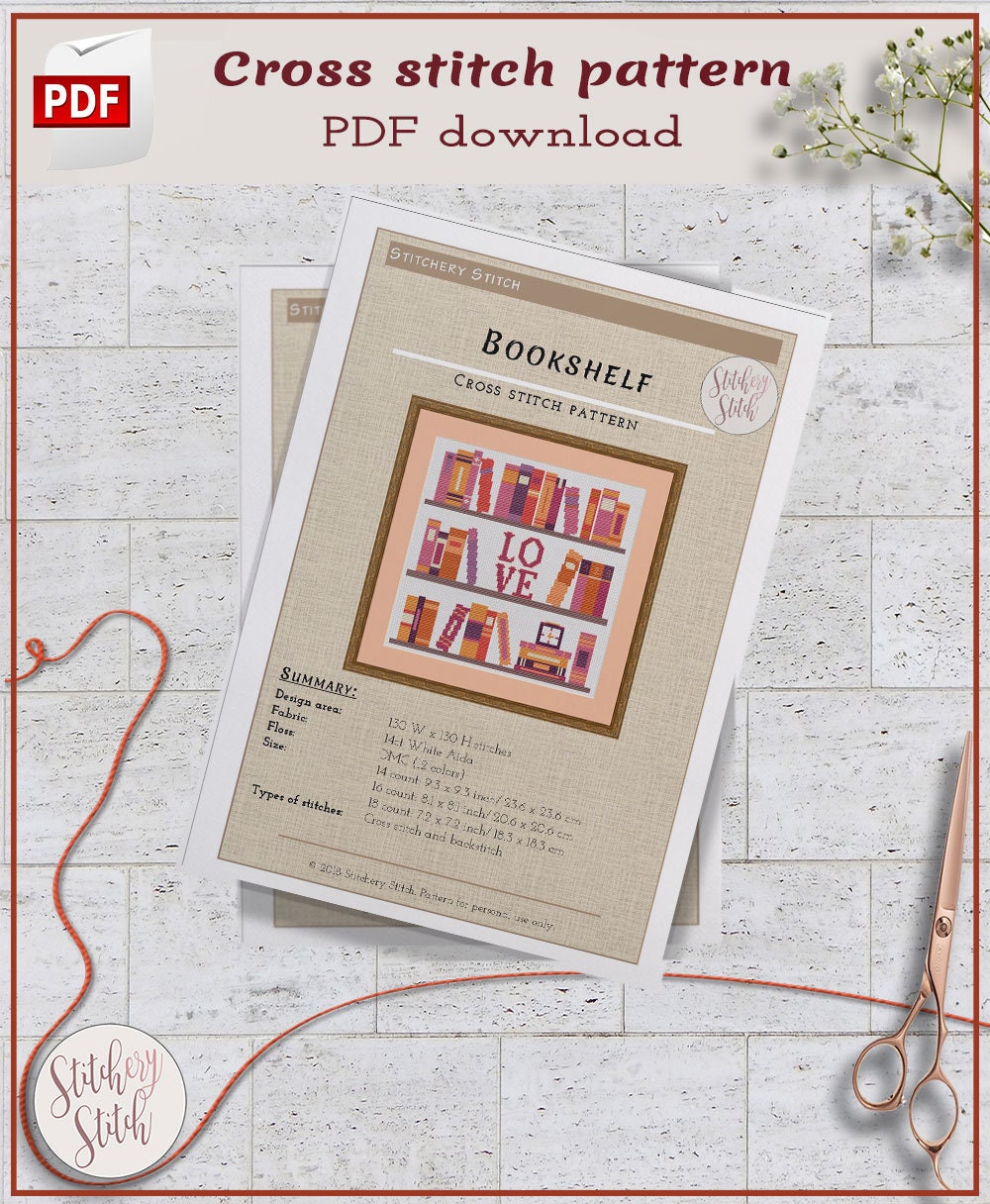 Books Cross Stitch Pattern Bookshelf Cross Stitch Chart - Etsy