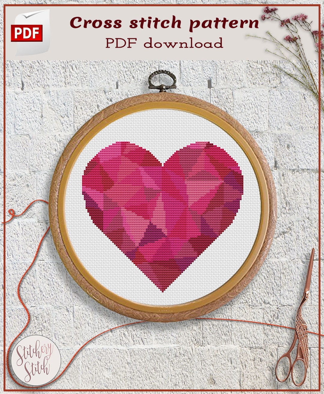 Love Cross Stitch Pattern Heart Cross Stitch Chart St. Valentine Cross ...