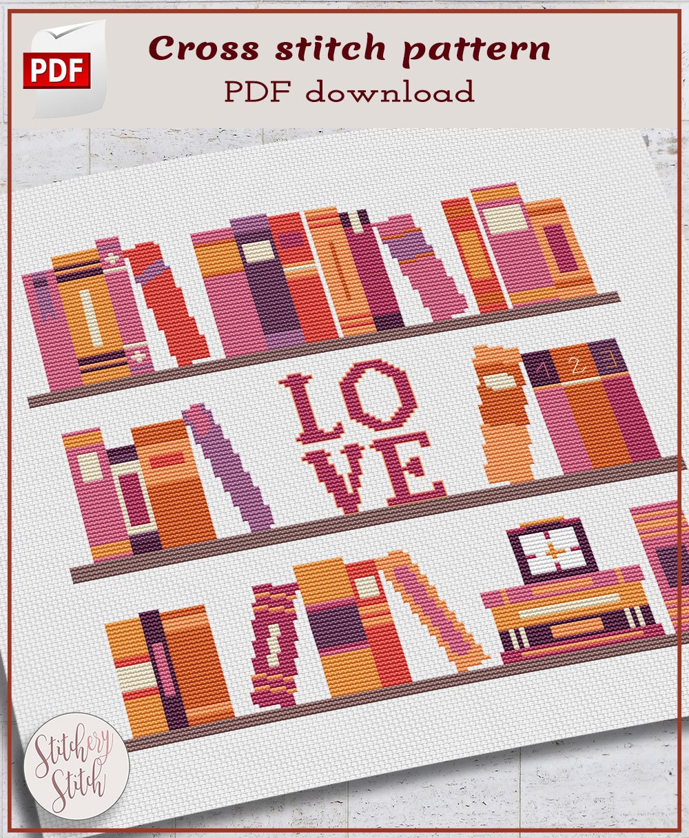 Books Cross Stitch Pattern Bookshelf Cross Stitch Chart - Etsy