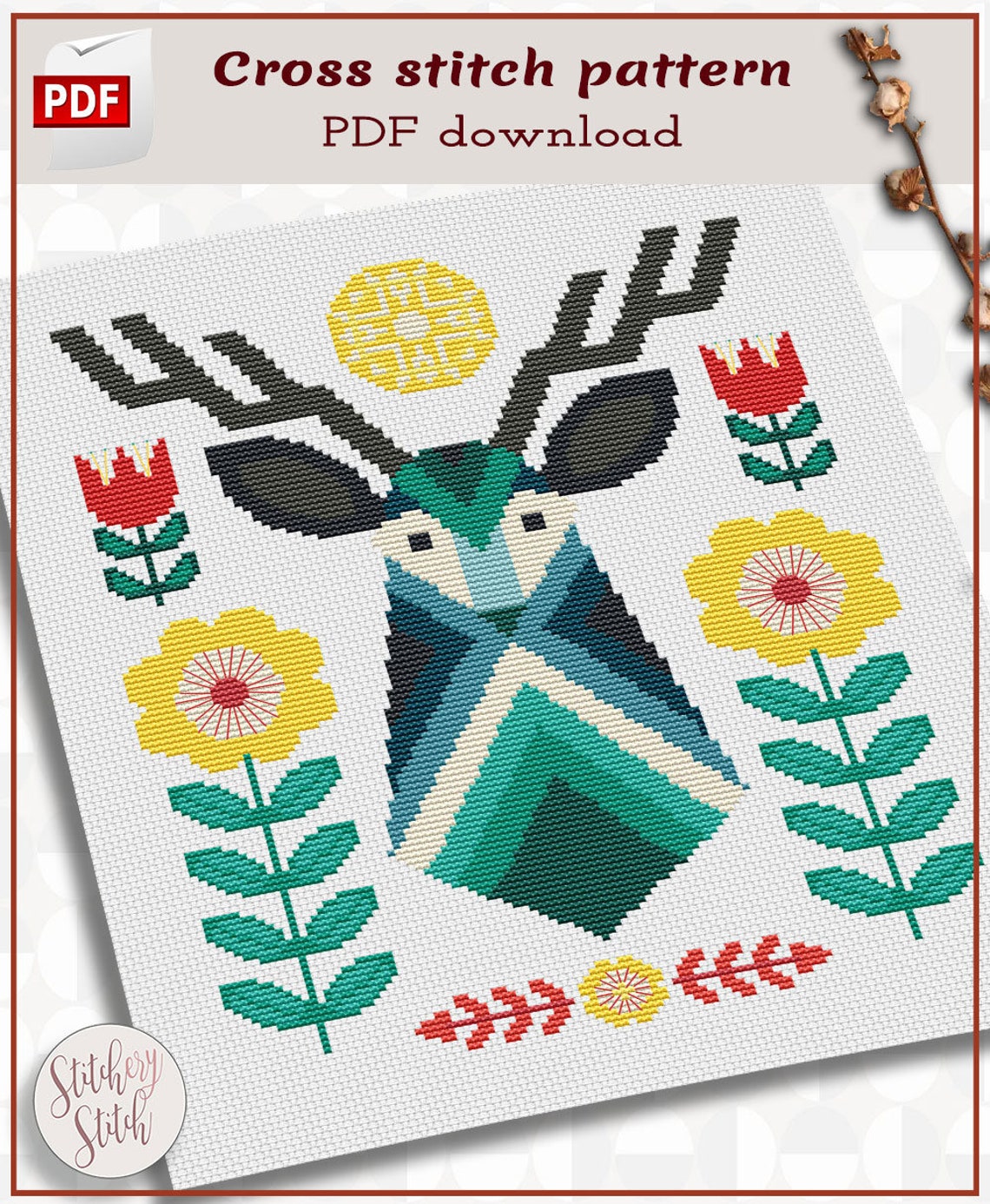 Deer Cross Stitch Pattern Folk Art Cross Stitch | Etsy