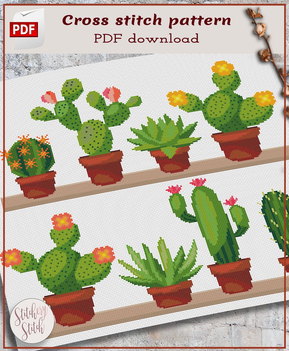 Cactus Cross Stitch Pattern | Succulent Cross Stitch Chart | Cacti ...