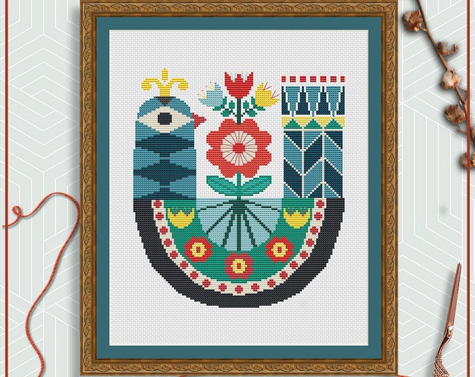 Bird Cross Stitch Pattern Folk Art Cross Stitch Scandinavian Cross ...