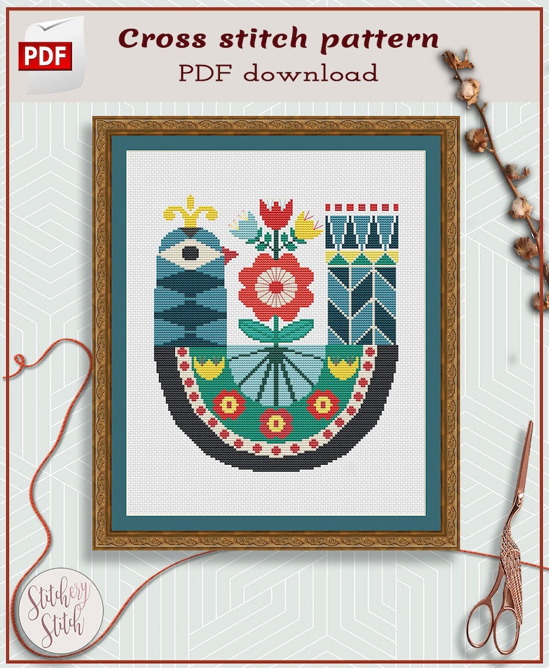 Bird Cross Stitch Pattern Folk Art Cross Stitch - Etsy UK
