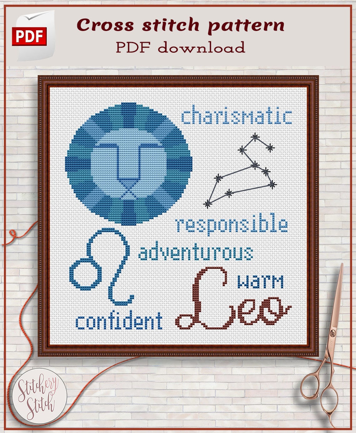 Leo cross stitch pattern by Stitchery Stitch 4 palettes | Etsy