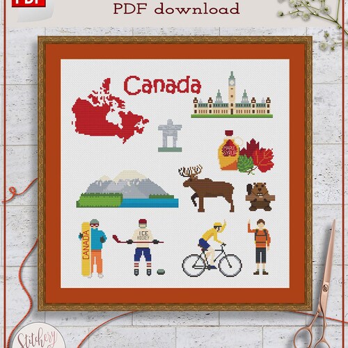 Canada Cross Stitch Pattern PDF Canadian Flag - Etsy