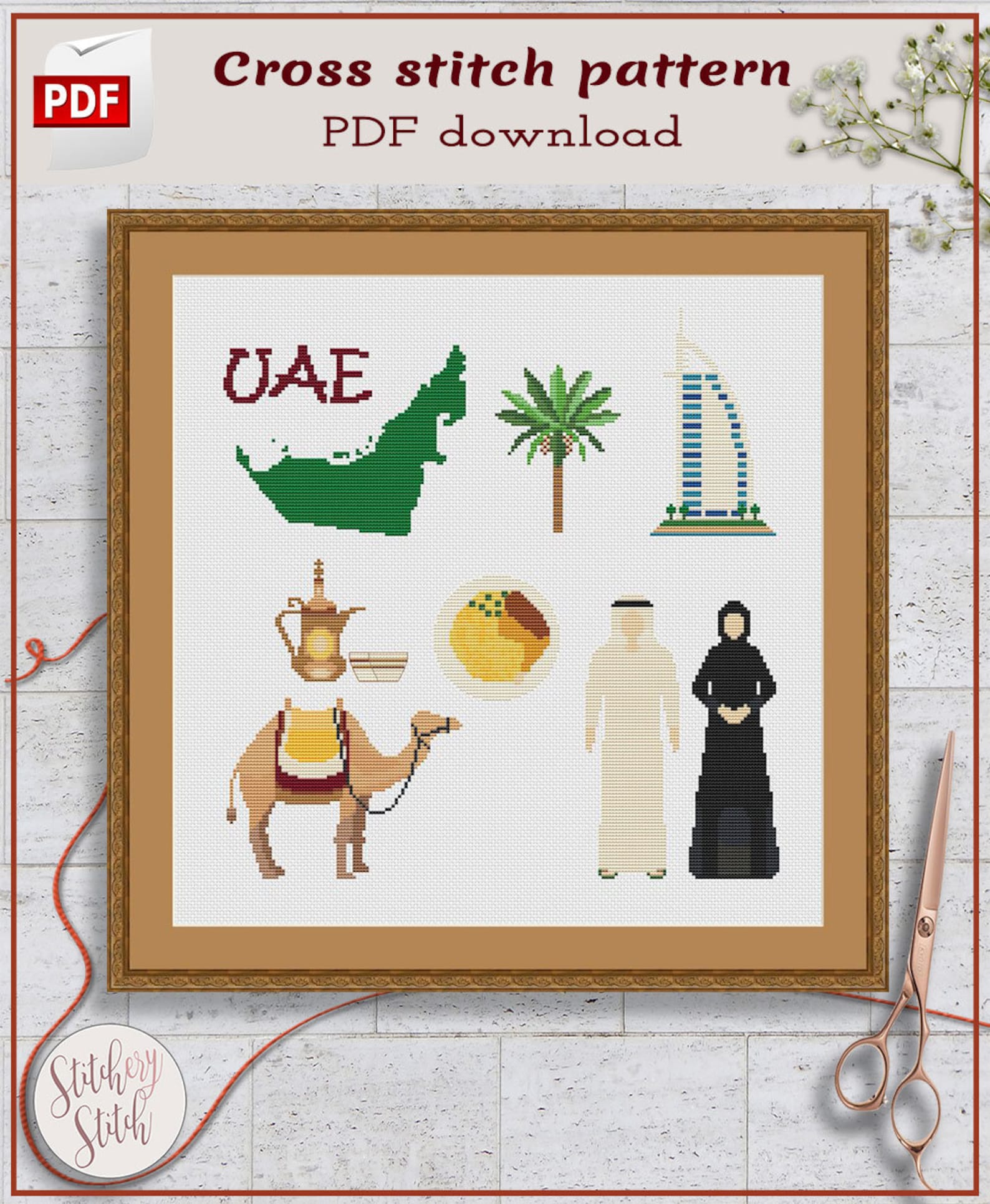 UAE Cross Stitch Pattern | United Arab Emirates Design (PDF) - Etsy