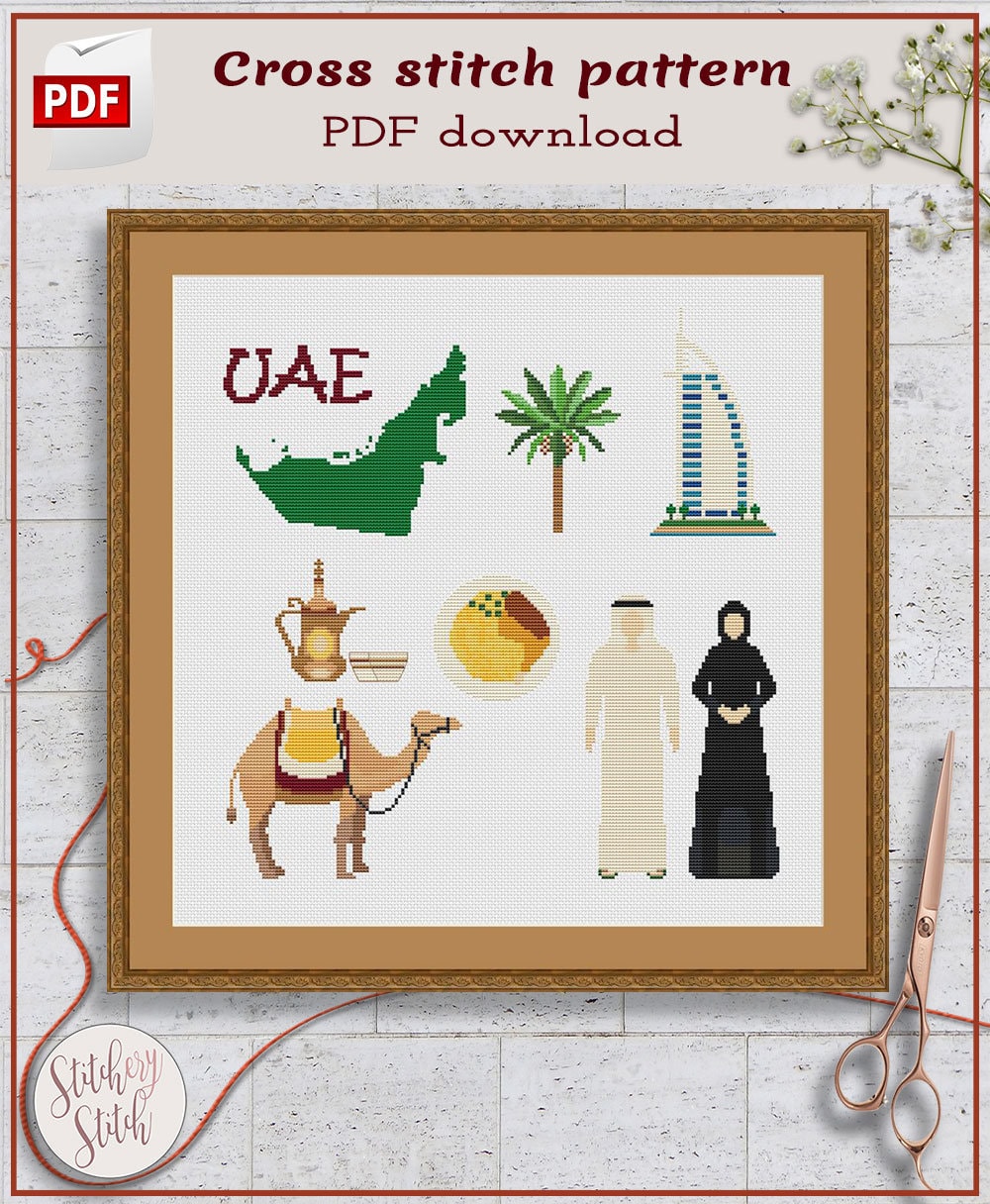 UAE Cross Stitch Pattern | United Arab Emirates Cross Stitch Chart ...