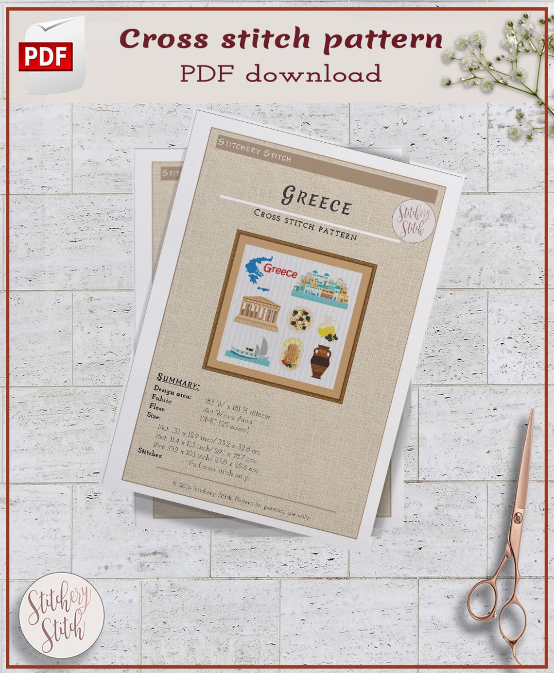 Greece Cross Stitch Pattern Greek Cross Stitch Chart - Etsy