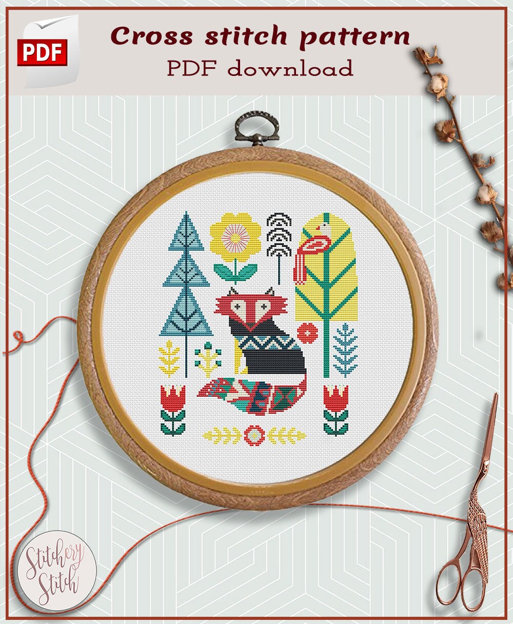 Fox Cross Stitch Pattern Folk Art Cross Stitch - Etsy