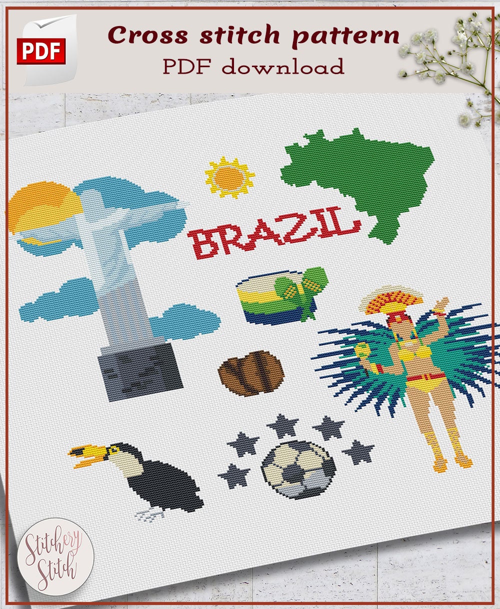 Brazil Cross Stitch Pattern Brazilian Cross Stitch Chart - Etsy
