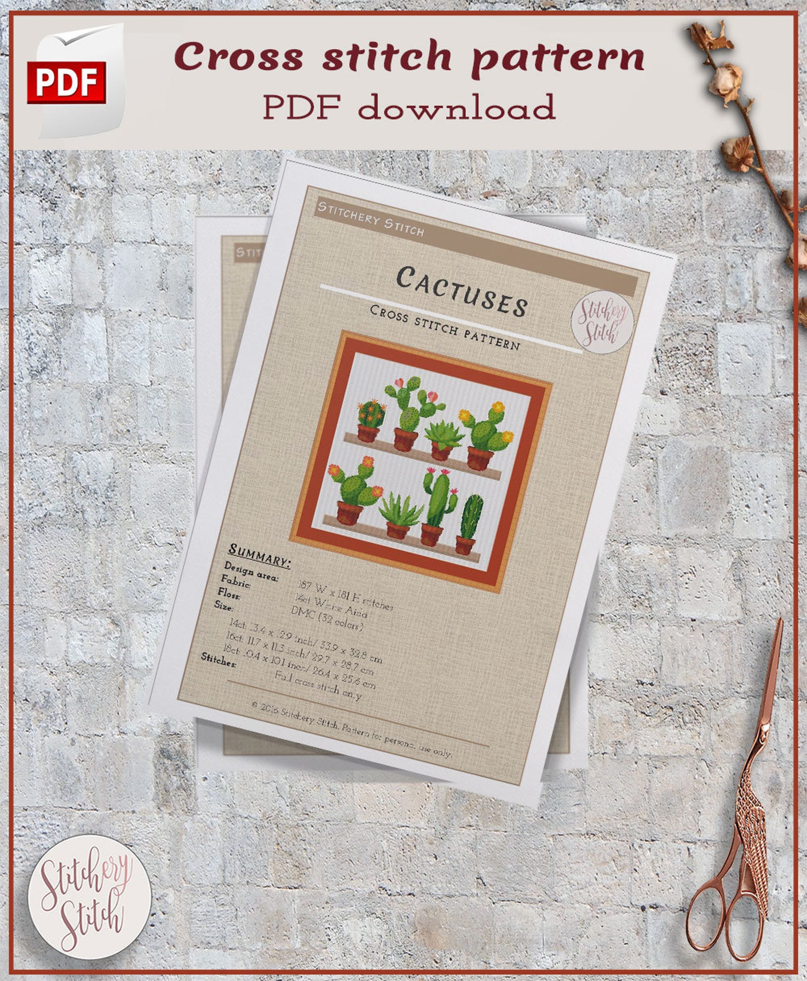 Cactus Cross Stitch Pattern Succulent Cross Stitch Chart - Etsy