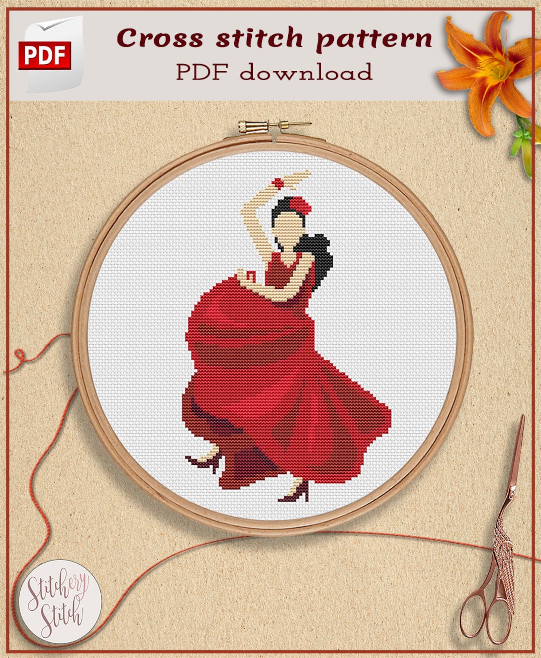 Flamenco Cross Stitch Pattern | Spanish Flamenco Cross Stitch Chart ...