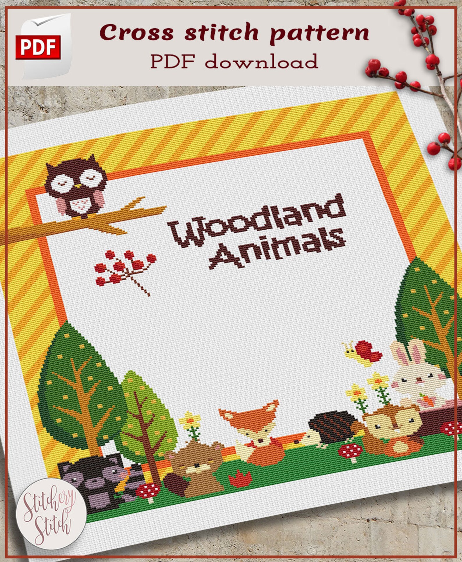 Woodland Animals Cross Stitch Pattern Woodland Nursery Cross - Etsy
