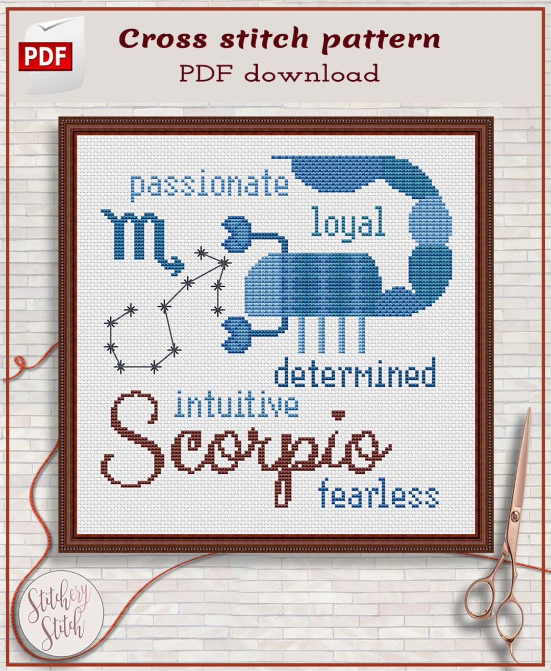 Scorpio Cross Stitch Pattern by Stitchery Stitch - 4 Palettes - Etsy