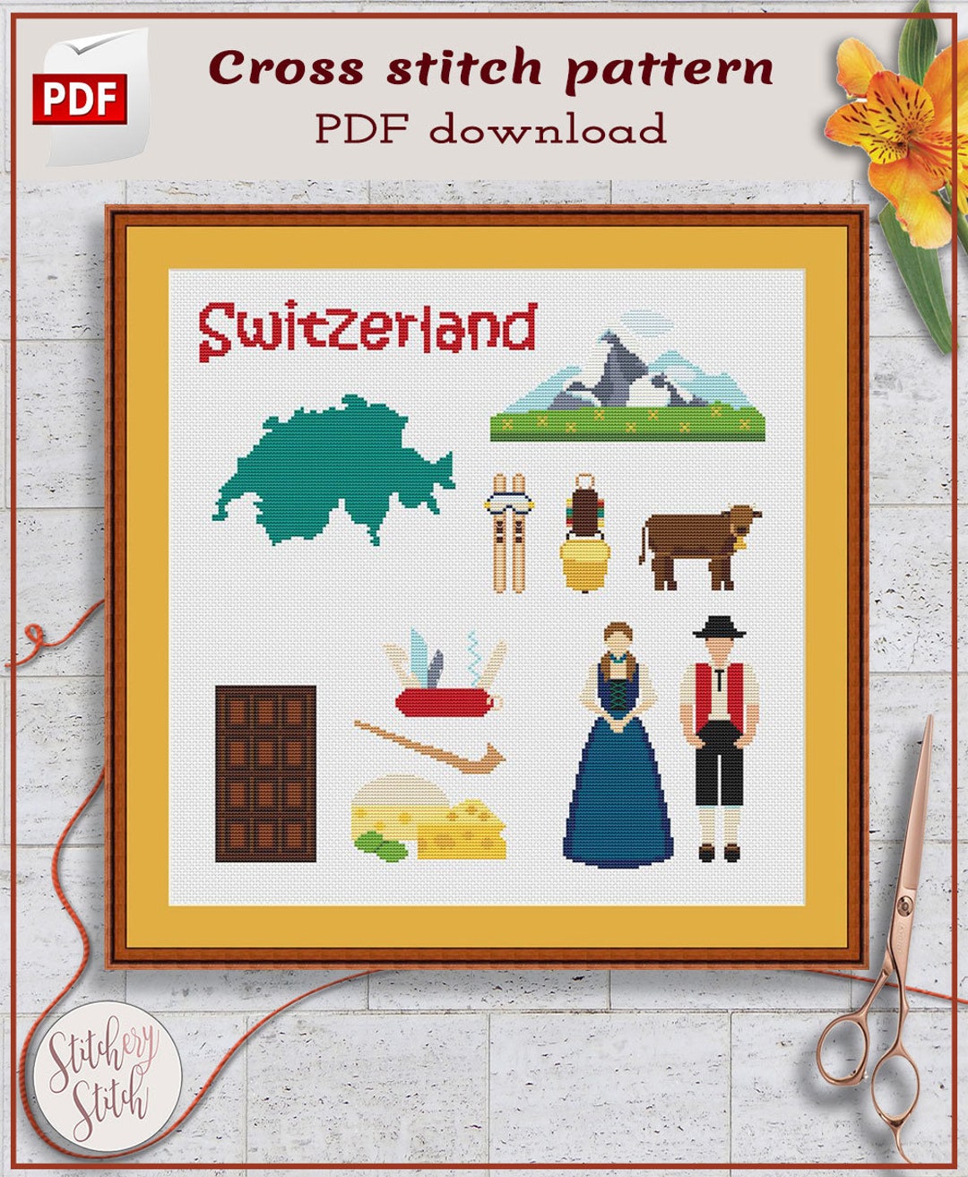 Switzerland Cross Stitch Pattern | Swiss Cross Stitch Chart | Country ...