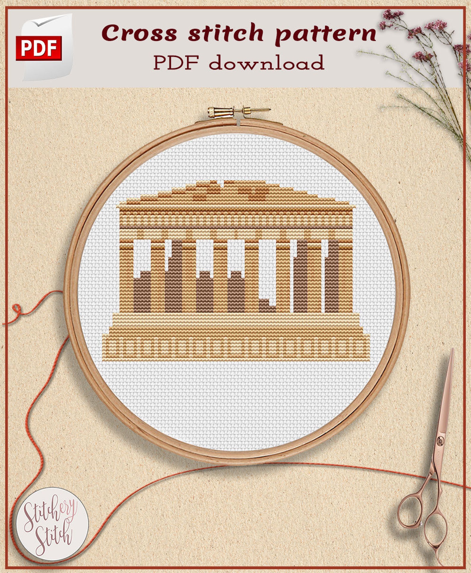 Parthenon Cross Stitch Pattern | Acropolis Cross Stitch Chart | Greece ...