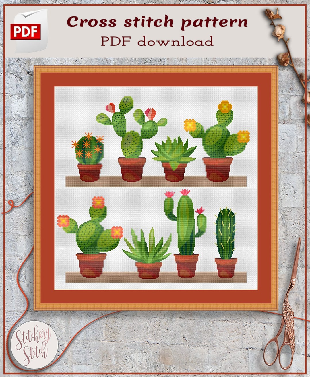 Cactus Cross Stitch Pattern | Succulent Cross Stitch Chart | Cacti ...